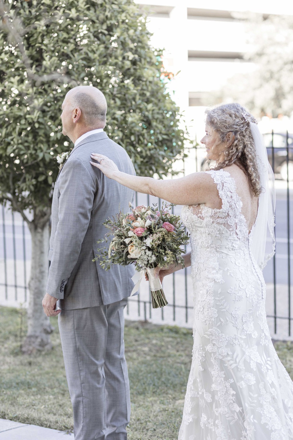 bride and groom first look